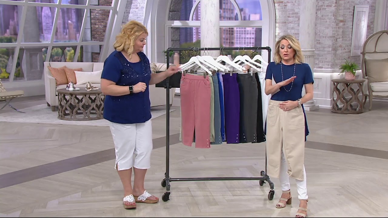 Quacker Factory DreamJeannes Capris w/ Rhinestone Detail on QVC - YouTube