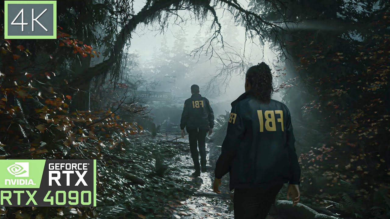 4k Walking in Alan Wake 2 Horror Ambience Forest: DLSS 3.5 Path Tracing ...