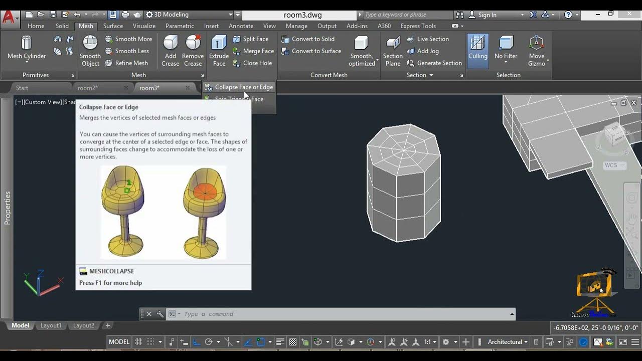 How to use Culling Mesh Edit || Add Crease & Remove Crease Command in AutoCAD 2017 lecture 26 B ...
