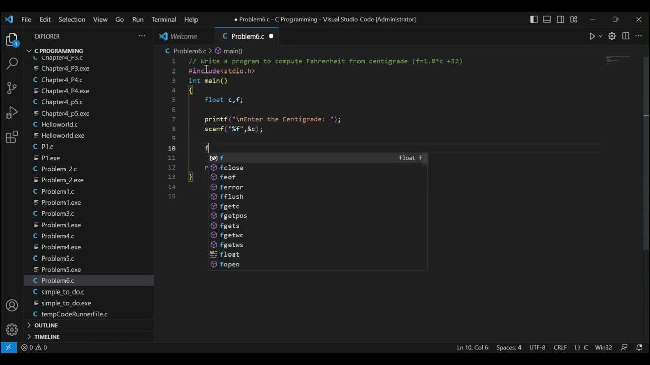 Problem : Centigrade to Fahrenheit Conversion | C-Programming | Visual Studio Code | # ...