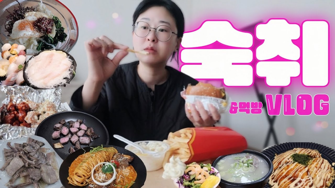술먹방 Vlog 3차까지 달리고 기억 잃은 줌마의 음주 먹방 브이로그 🍔🍺 비빔밥 국밥 수육 초밥 등심