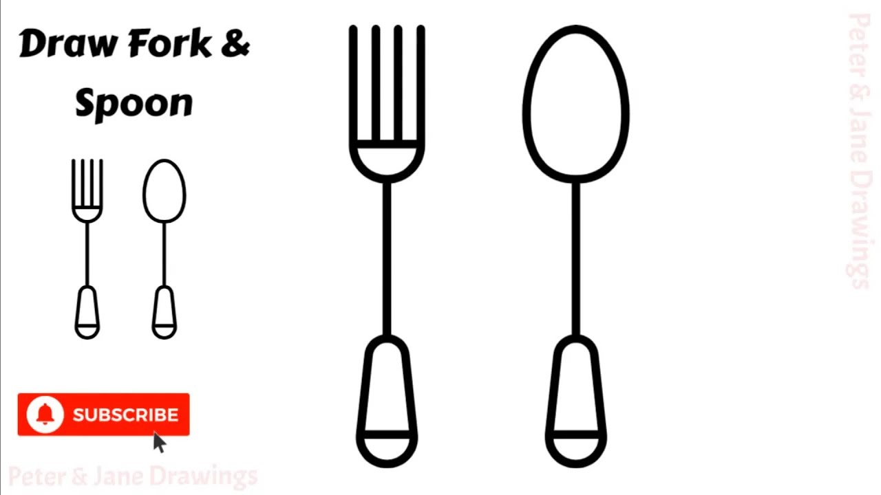 Draw Fork and Spoon | Draw cutlery | Spoon drawing | Fork drawing ...