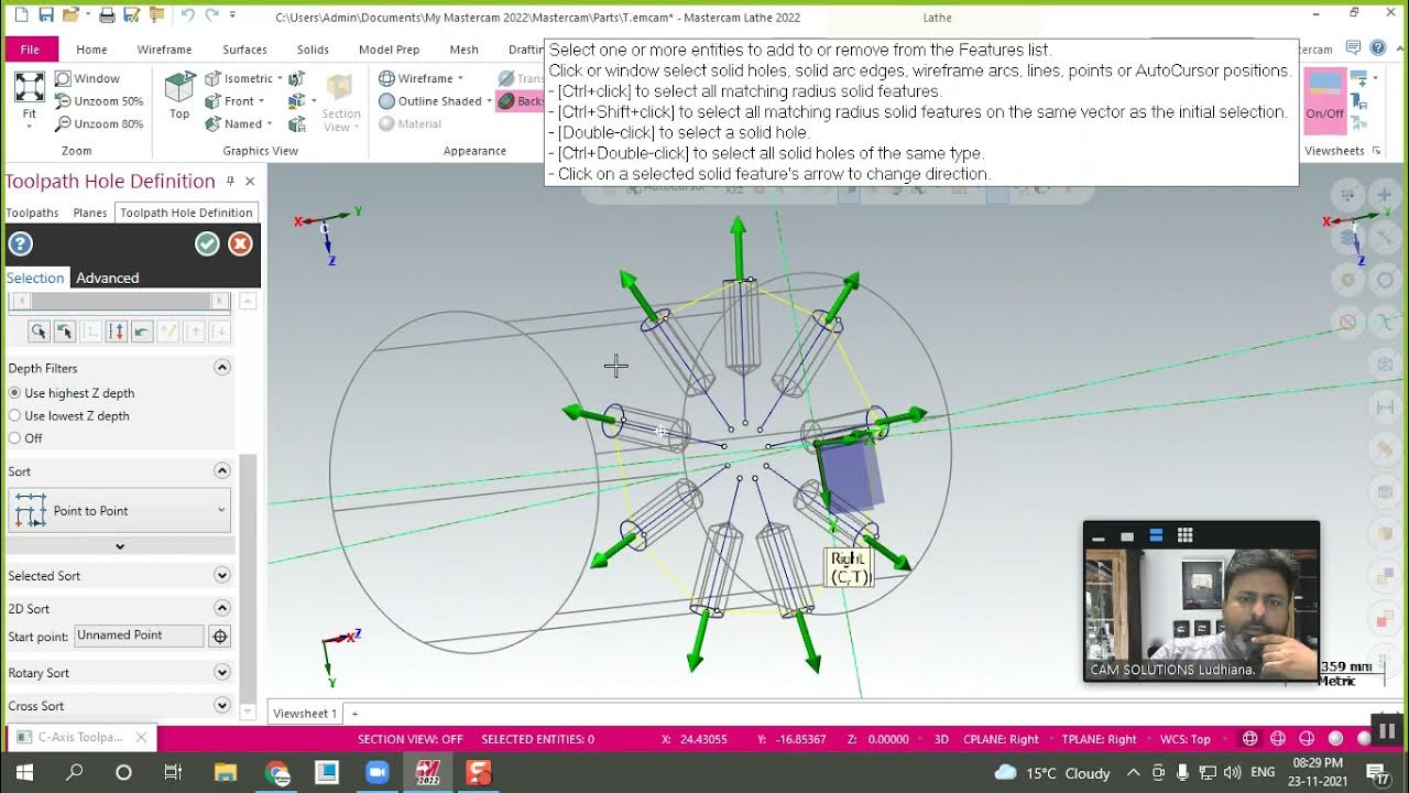 Mastercam 2022 lathe C Axis Drill Transform - YouTube