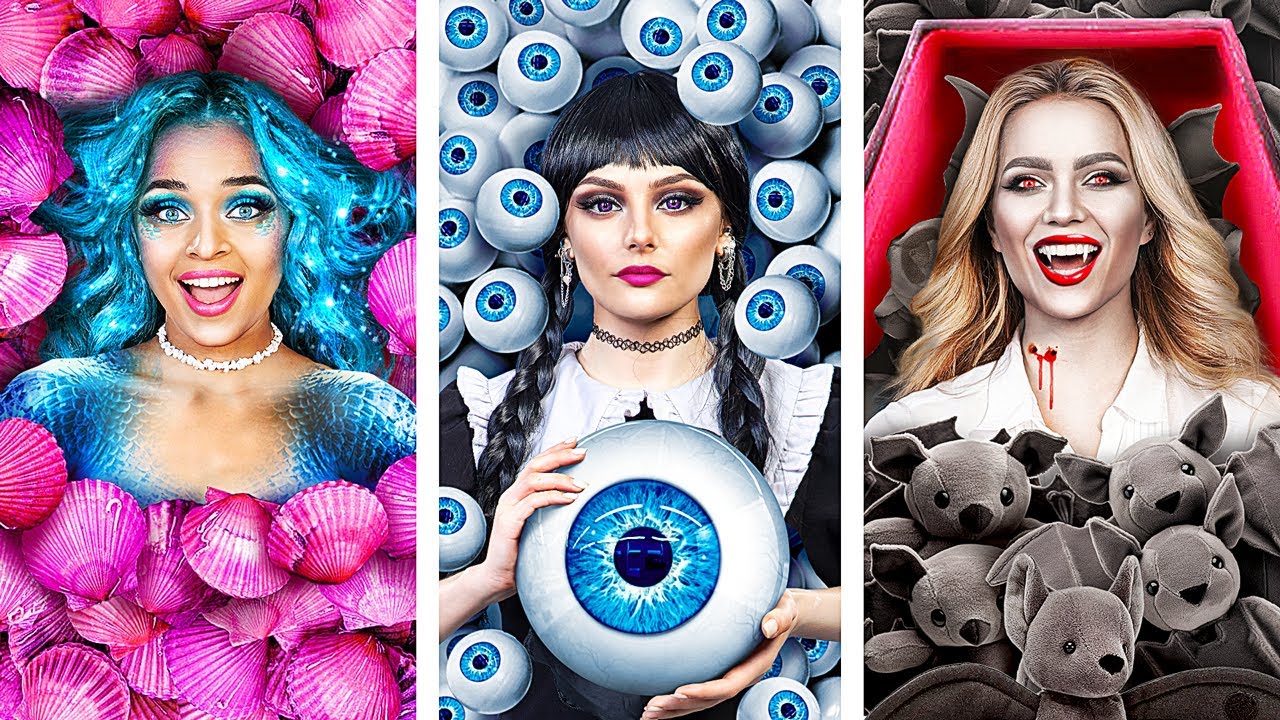 Wednesday Addams vs Vampire vs Mermaid! Extreme Hide and Seek in Boxes ...