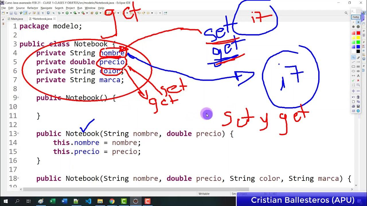 Clases y Objetos en JAVA Crear Objeto Constructor método setter getter toString en JAVA Ej:Compu ...
