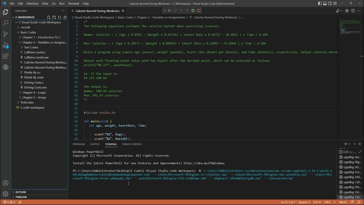 C Lab: Expression For Calories Burned During Workout - YouTube