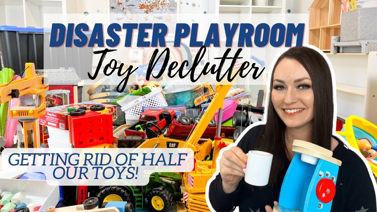 DISASTER PLAYROOM DECLUTTER | Getting rid of HALF my kids toys! | Toy ...