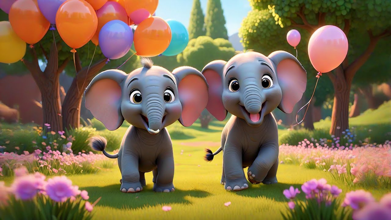 Two Baby Elephants Play with Balloons | Fun & Animal Song for Kids ...