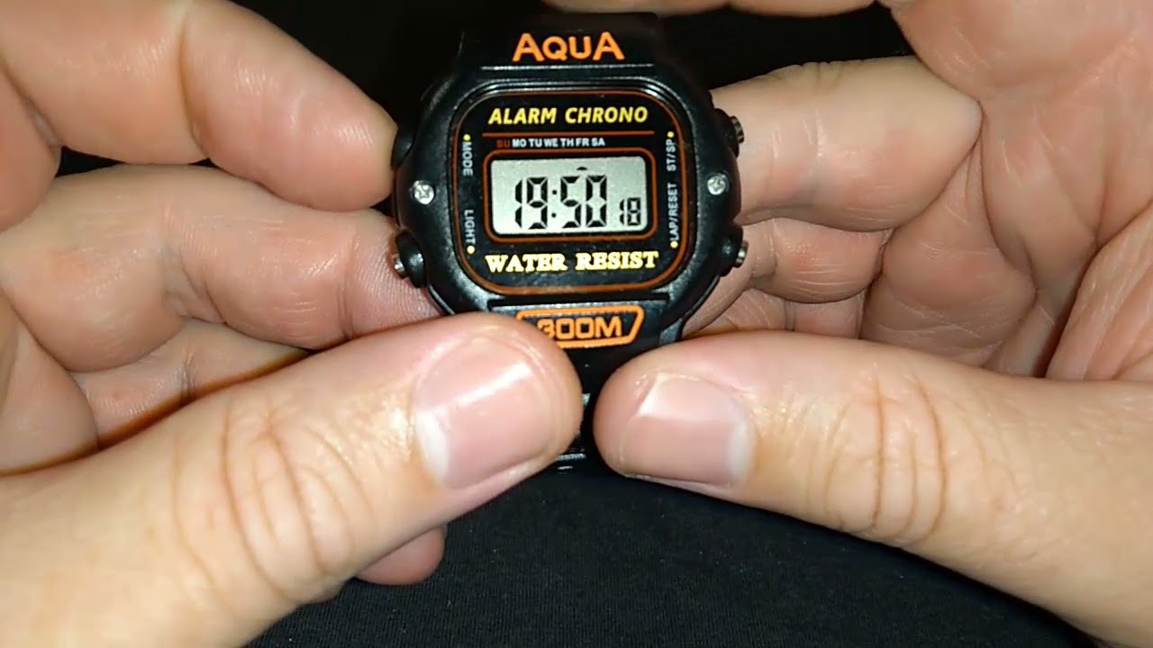 Relogio aqua aq 45 - Configurações e ajustes de hora e alarme - YouTube