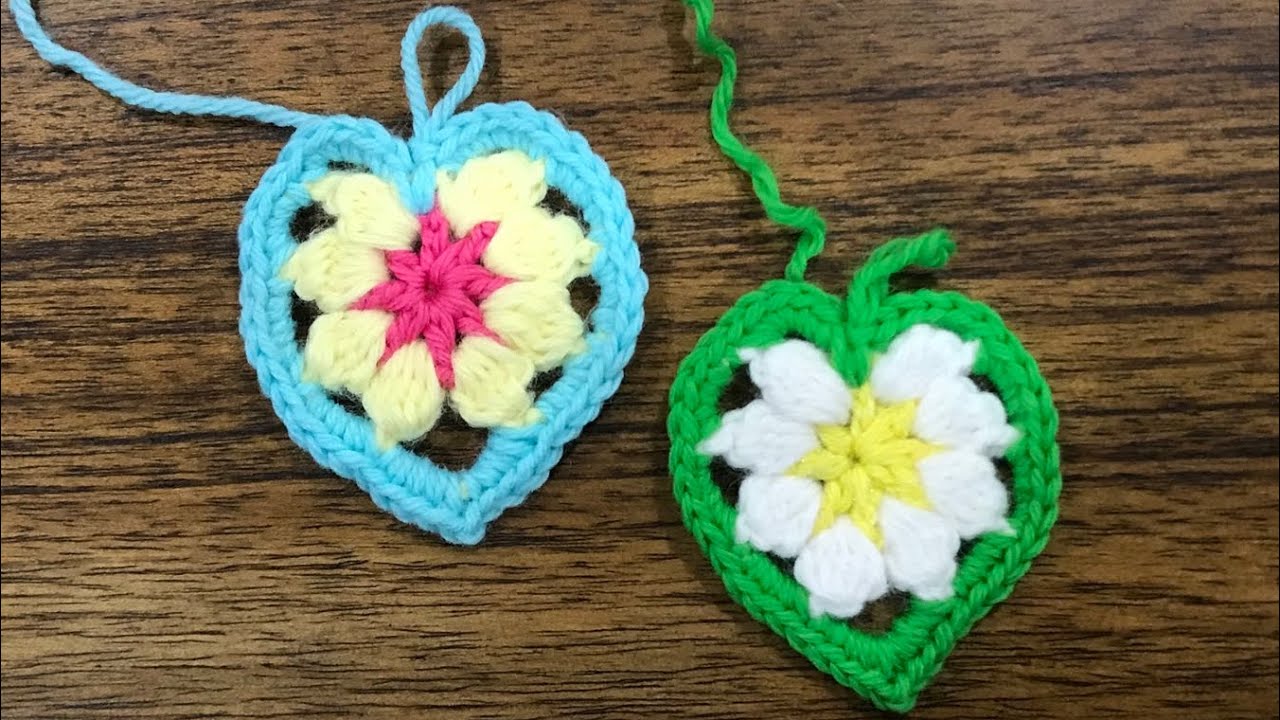 How To Crochet a Flower Heart Shaped - YouTube