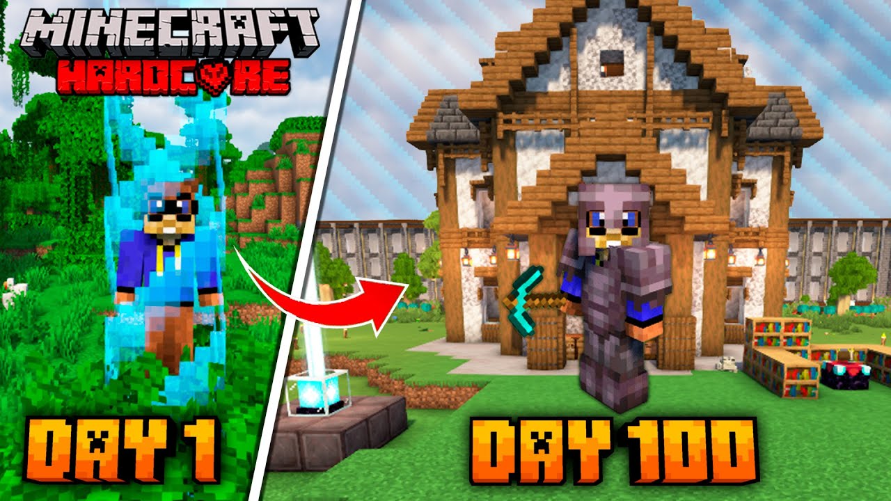 I SURVIVED 100 DAYS IN A 1x1 BORDER IN MINECRAFT HARDCORE - YouTube