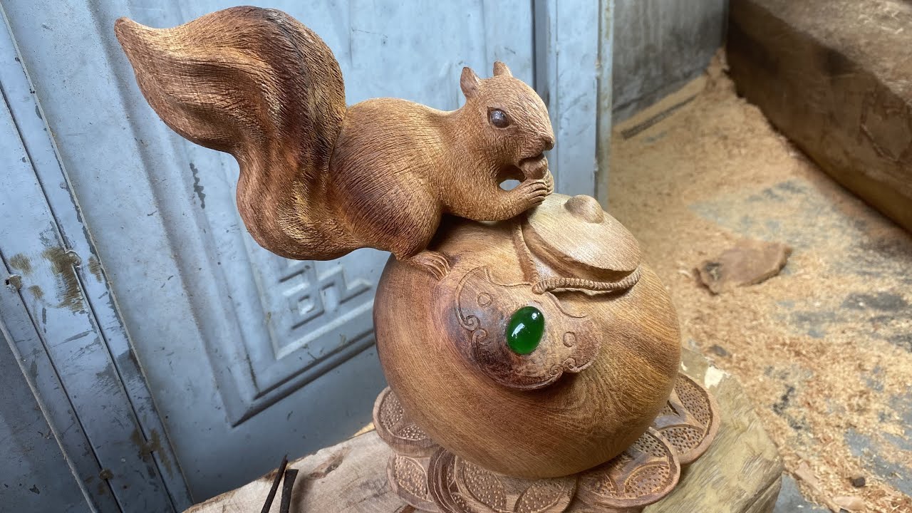 How to carve Squirrels and Jars Of Gold Coins Super Beautiful | Tinh ...