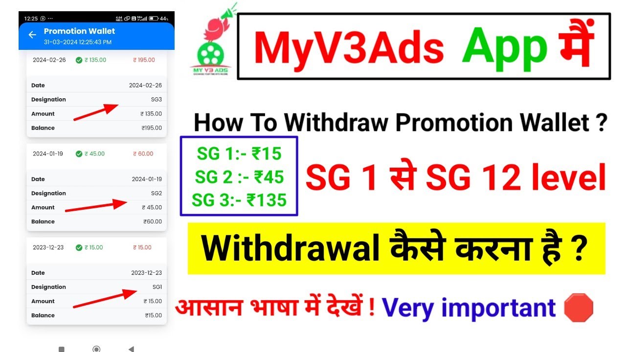 MyV3Ads App | Promotion Wallet |Withdrawal Kaise Kre | How To Withdraw ...