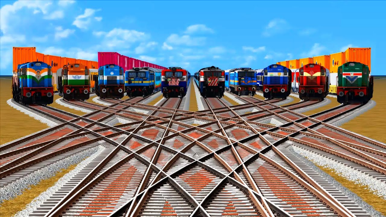 10 Different Trains vs The Most Crazy Ten Forked Railroad Track🚦 ...