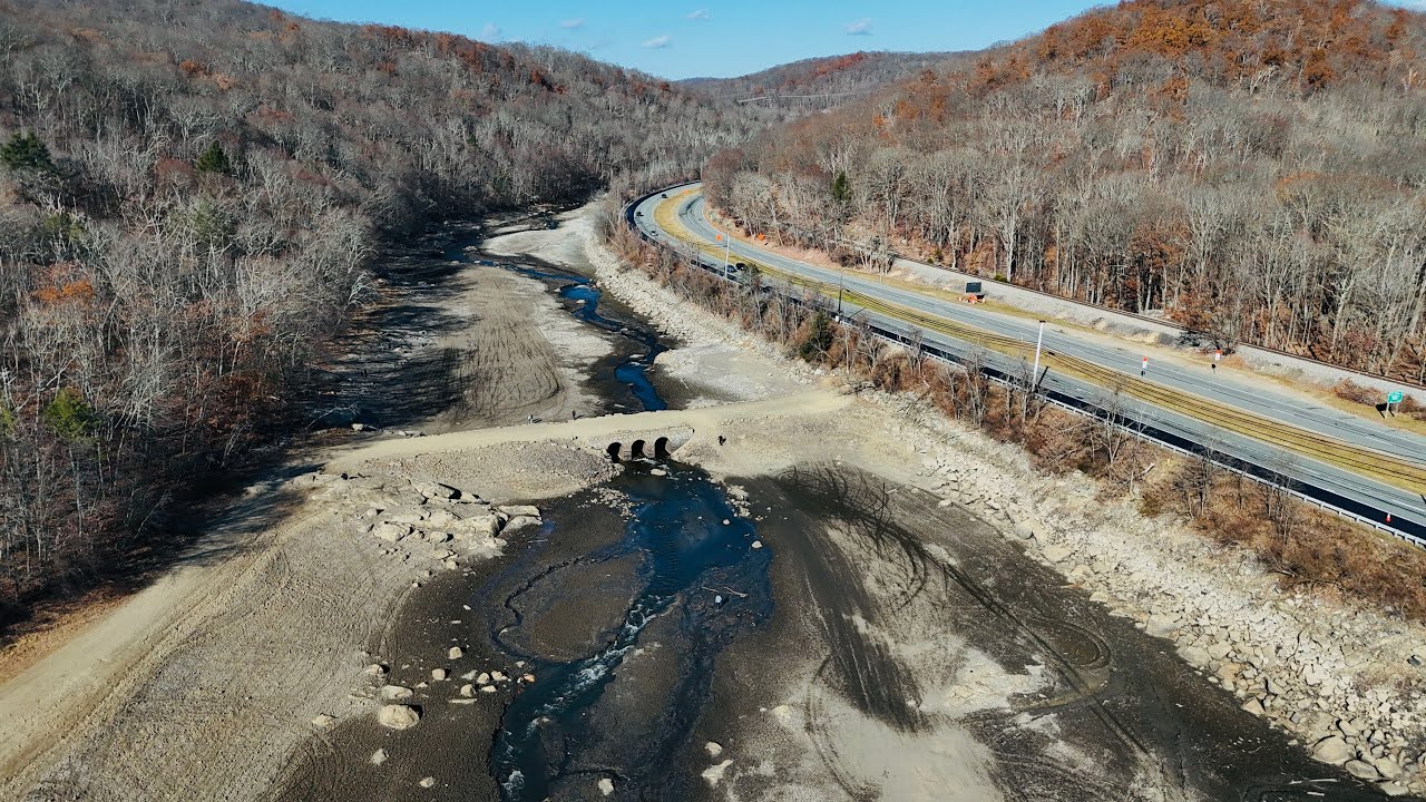 Ghost Bridge at drained Oak Ridge Reservoir by drone - YouTube