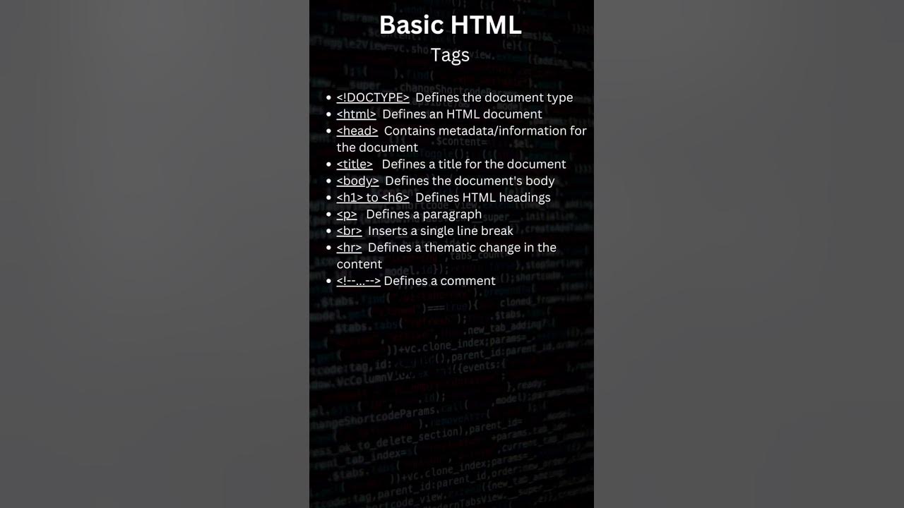 Basic HTML tags #html #tags #webdevelopment #basichtmltags - YouTube