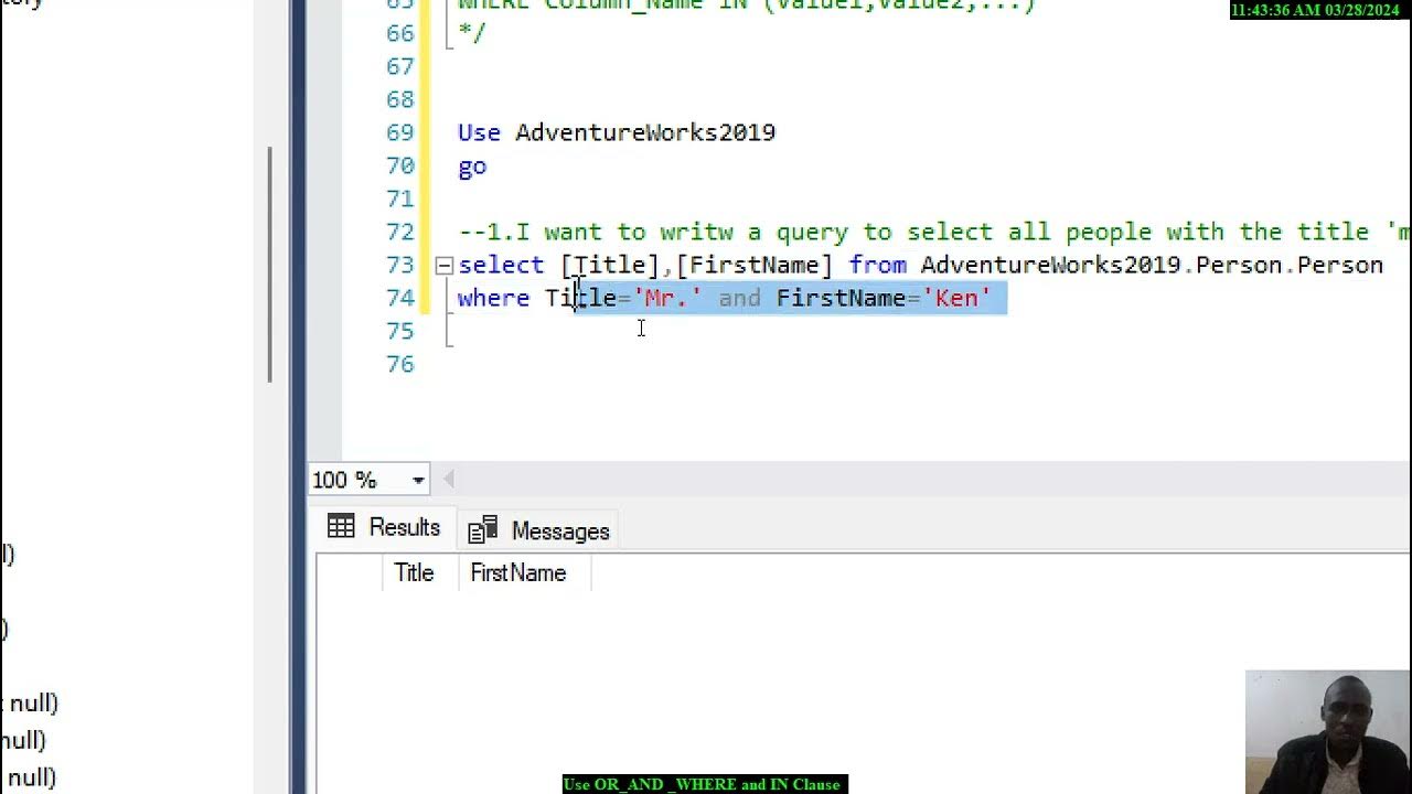 Use of AND ,OR Operator and WHERE ,IN Clause in SQL - YouTube