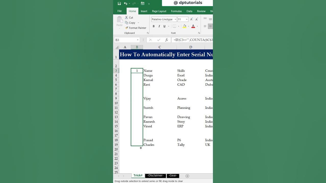 #ExcelShort-1: How To Automatically Enter Serial Number If a Cell Has Value in Excel - YouTube