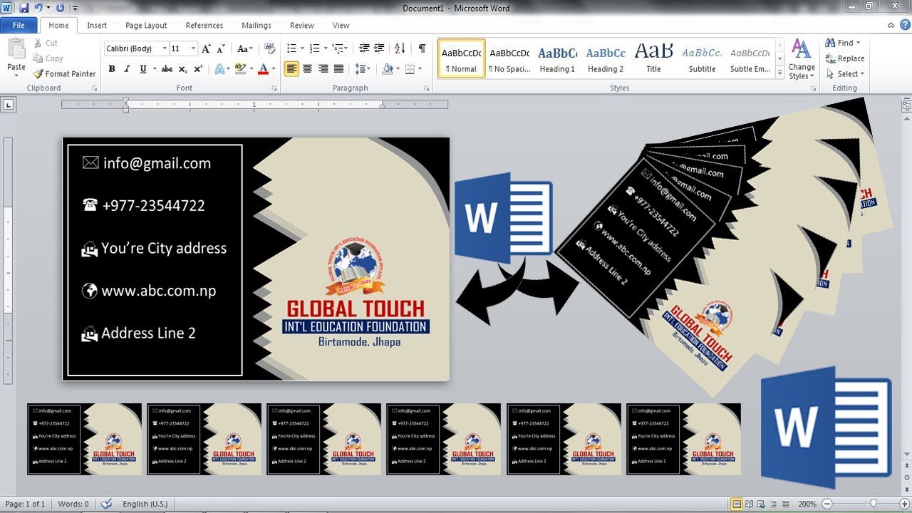 how to make visiting card design in ms word || Business card design in ...