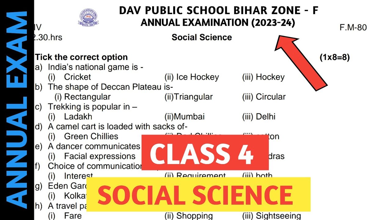 Dav class 4 social science question paper of annual examination | Dav ...