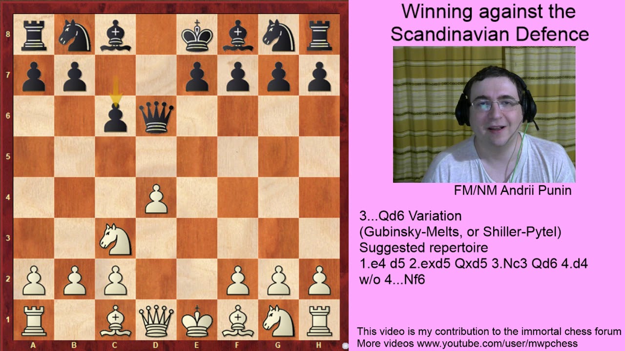 Chess - Scandinavian (for white) - 2.exd5 Qxd5 3.Nc3 Qd6 4.d4 w/o 4 ...