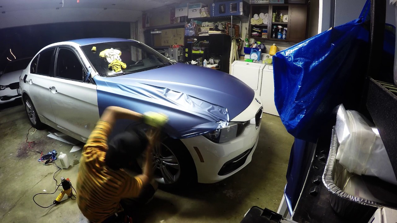 BMW 328i wrapped in Avery Matte Powder Blue - YouTube