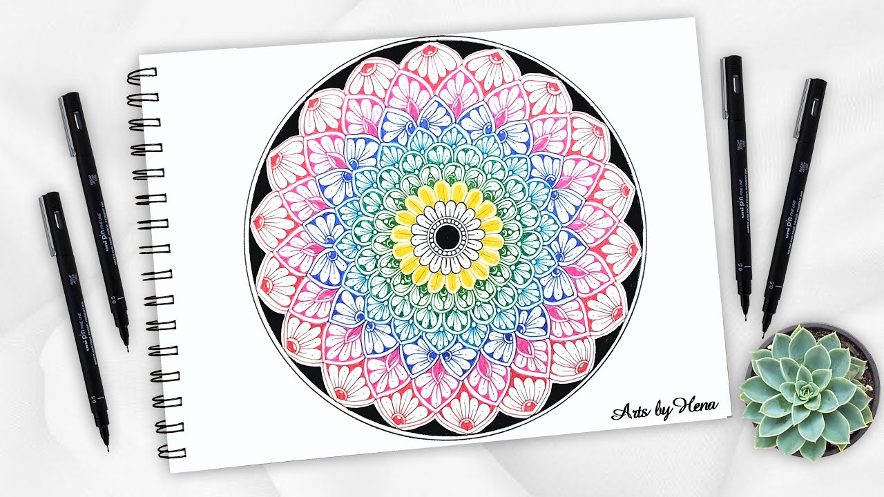 Beautiful Mandala Art With Colored Pens || How To Draw Mandala Art For ...