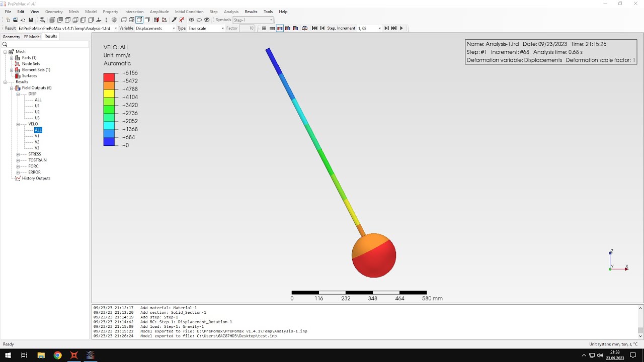 PrePoMax (CalculiX FEA) - Tutorial 37 - Implicit dynamics - pendulum - YouTube