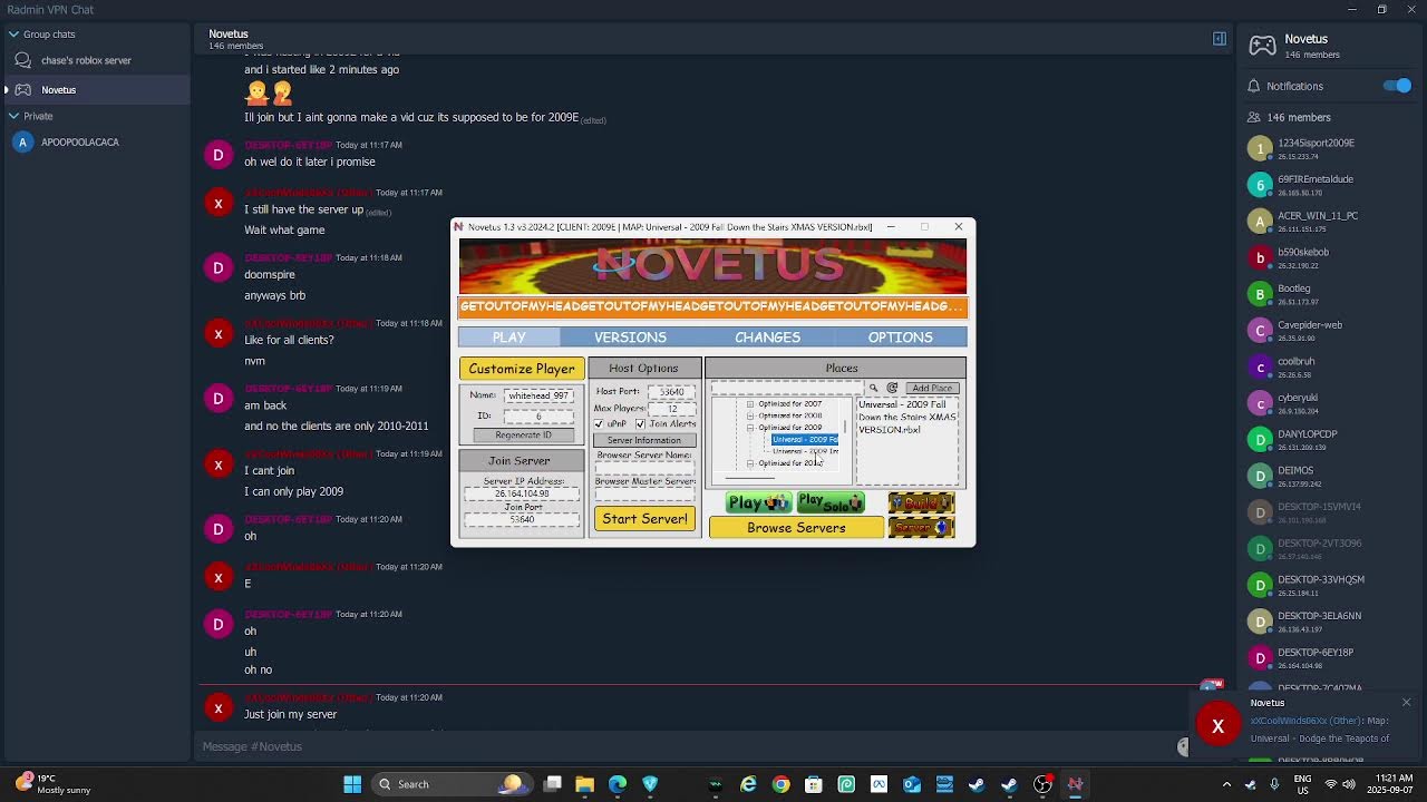 novetus server IP: 26.164.104.98 server vpn name on radmin vpn: chase's ...