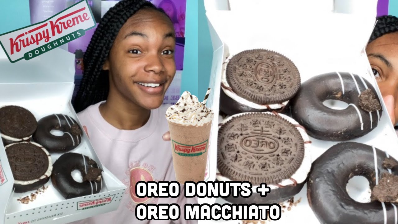 Trying the Krispy Kreme Oreo Donuts+ Oreo mocha chiller - YouTube