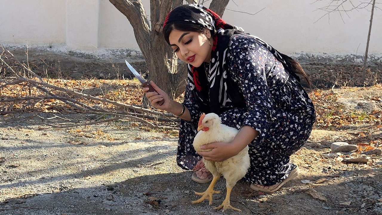 Chicken Slaughtered by an Iranian Girl | A Delicious Dish Made with My ...