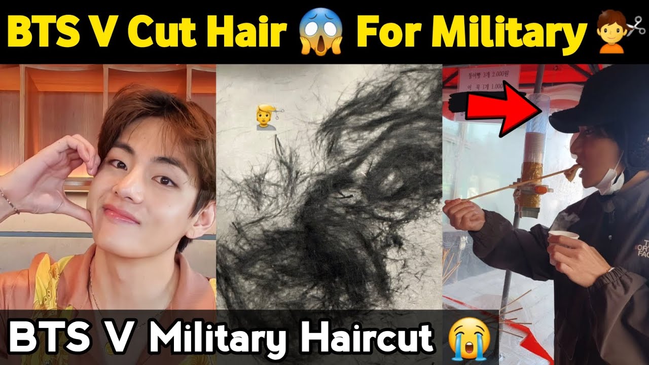 BTS V Cut All His Hair For Military 💇 BTS V Military Haircut 😭 Goodbye ...