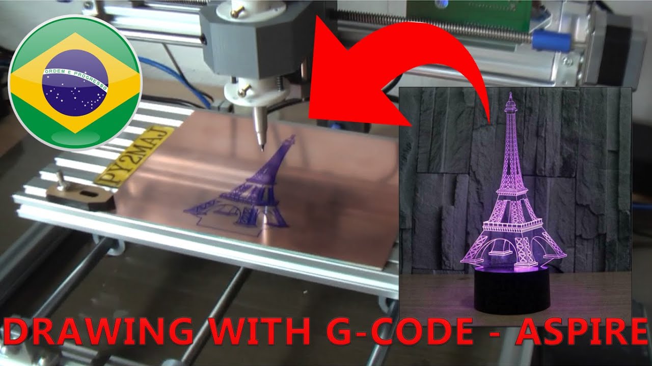 CNC 3018 in Action Drawing Eiffel Tower with G-code Aspire Program ...