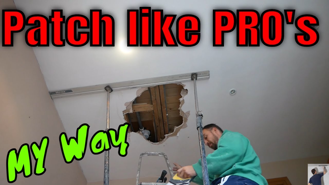How to fix large hole in water damaged ceiling plaster repair - YouTube