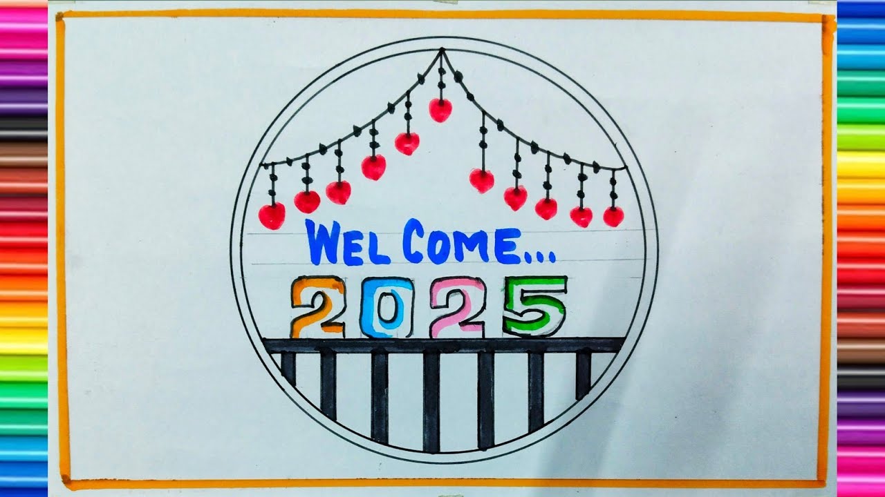 Happy New Year Drawing Easy in Circle/ Happy New Year 2025 Drawing/ New ...