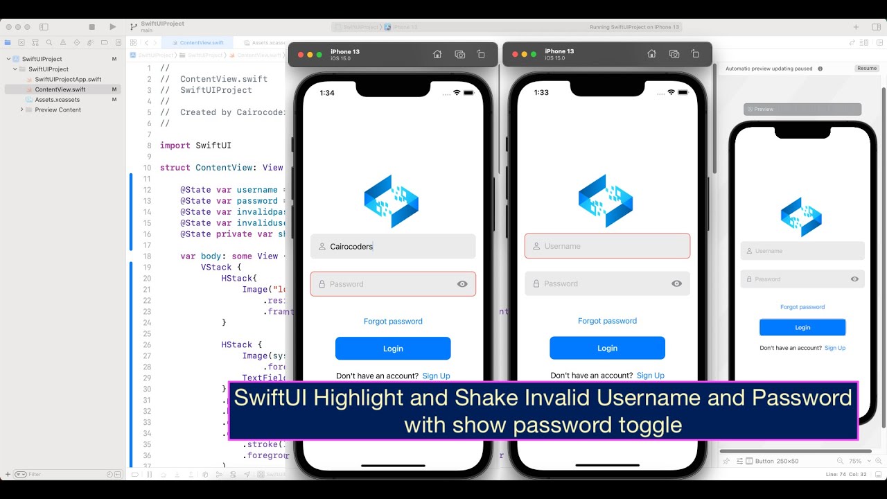 Swiftui Highlight And Shake Invalid Username And Password With Show Password Toggle Youtube 3516