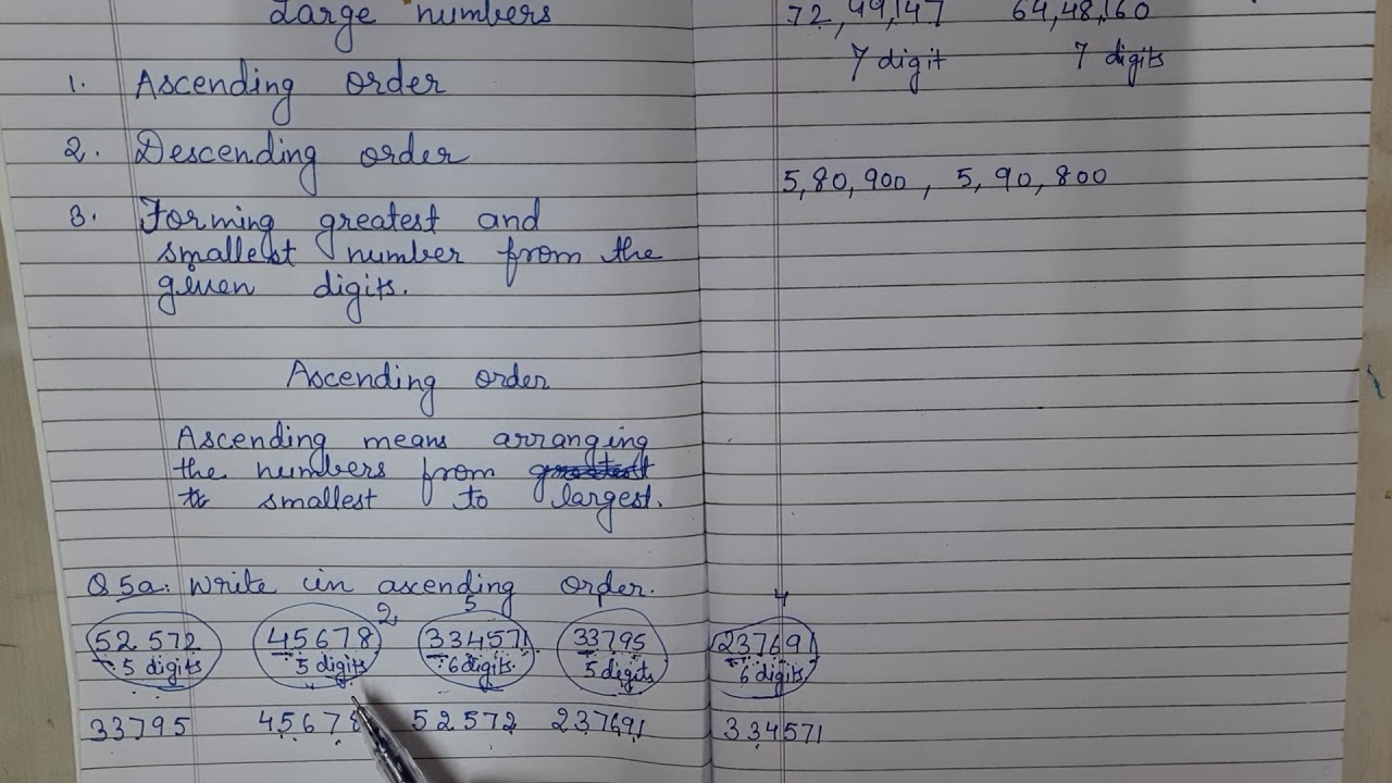 Maths class 4 Ascending order Part 1 - YouTube