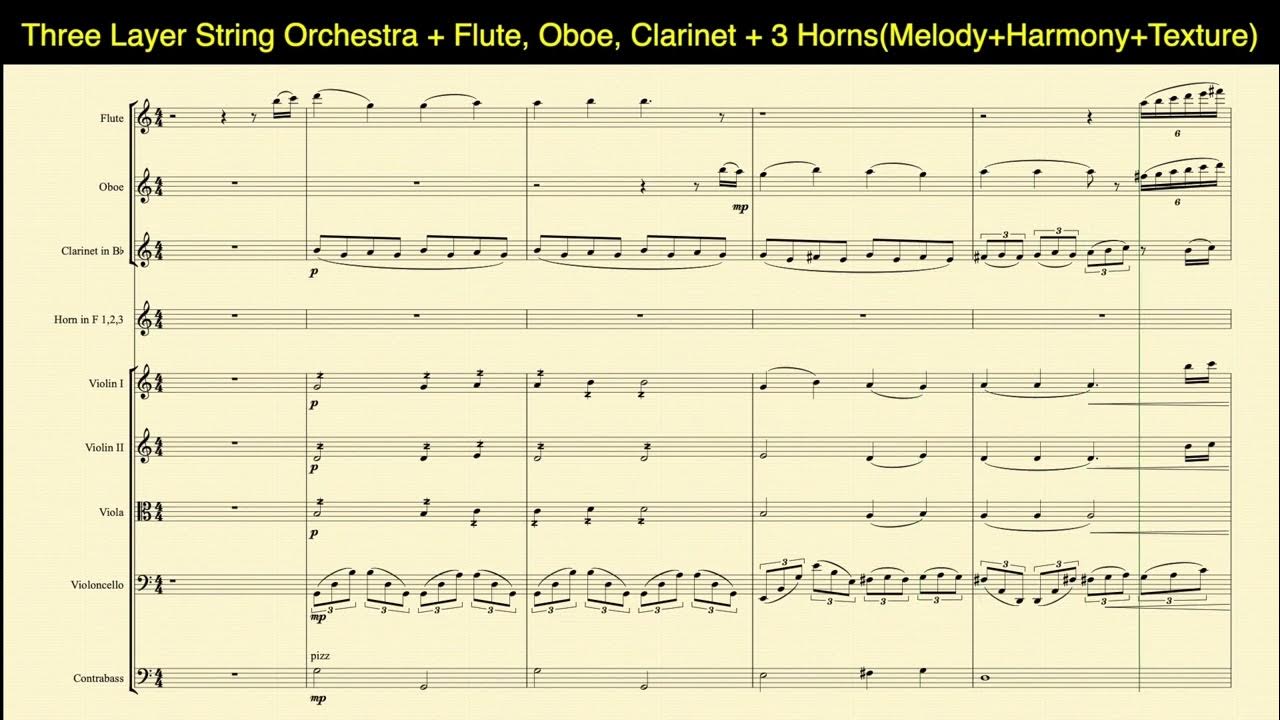 ตัวอย่างที่ 11.3Three Layer String Orchestra + Flute, Oboe, Clarinet + 3 HornsMelody+Harmony ...