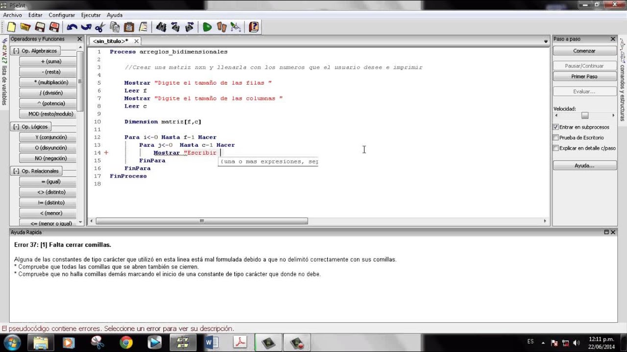 #31 Curso PseInt Arreglos Bidimensionales Pseudocodigo - YouTube