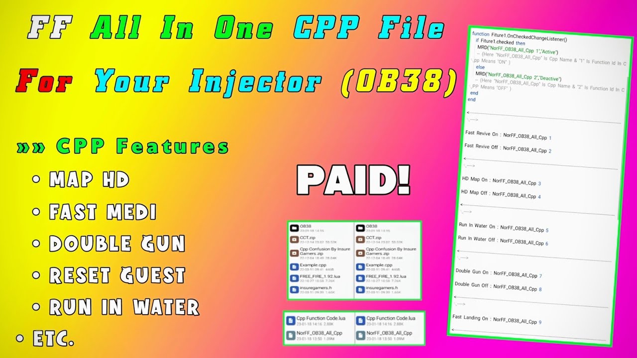 Ff Ob38 All In One Cpp File Paid Cpp For Free Ff Injector Youtube