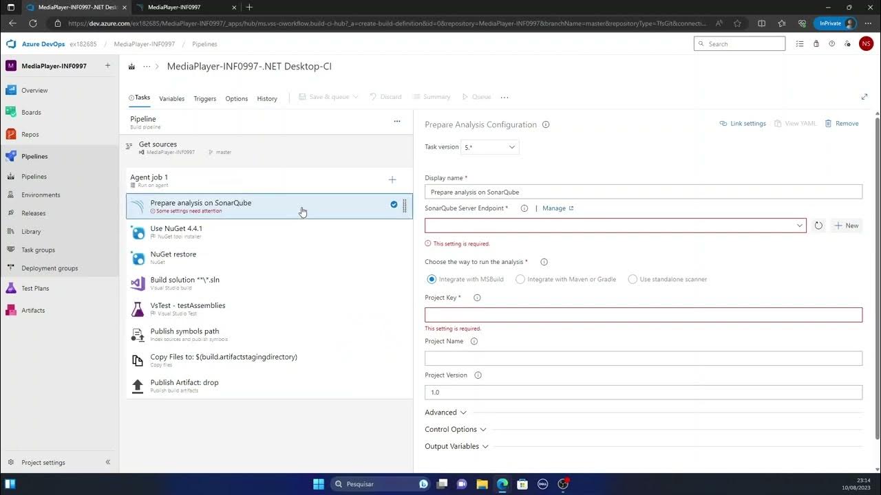 Integrando Azure DevOps com SonarQube - Rodando pipeline para fazer ...