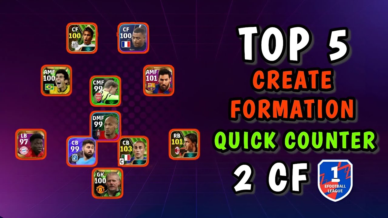Top 5 Create Formation Quick Counter 2 CF 🔥🔥 Best Formation Efootball ...