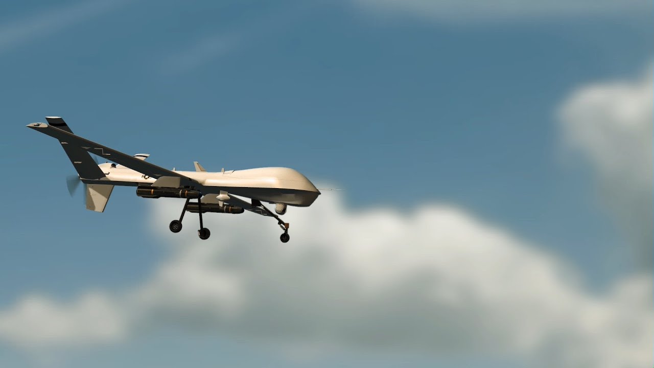 Armed Reaper Drone fly in the sky - close up 5 - YouTube