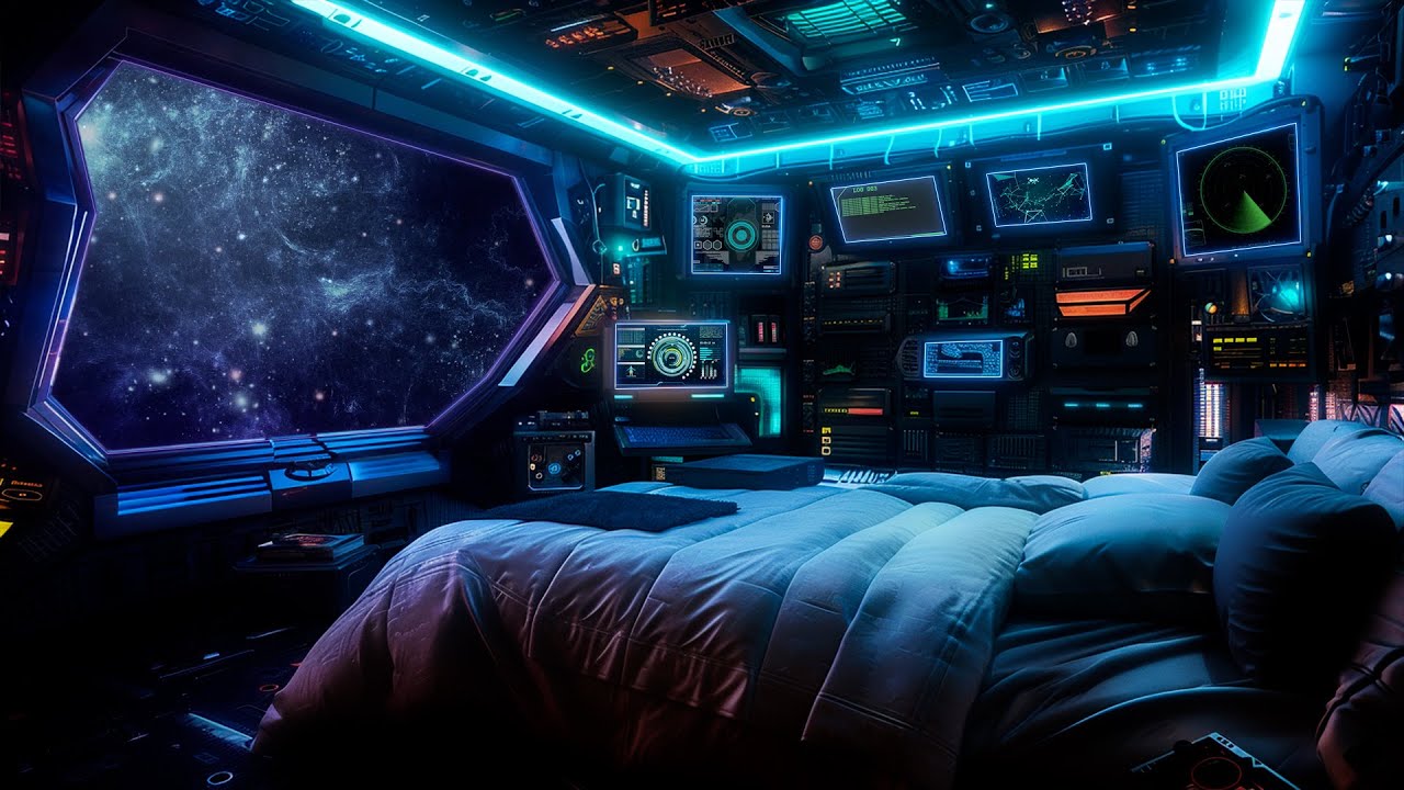 Deep Space Sleeping Quarters - Sleeping in Cozy Bedroom | Space Blue ...
