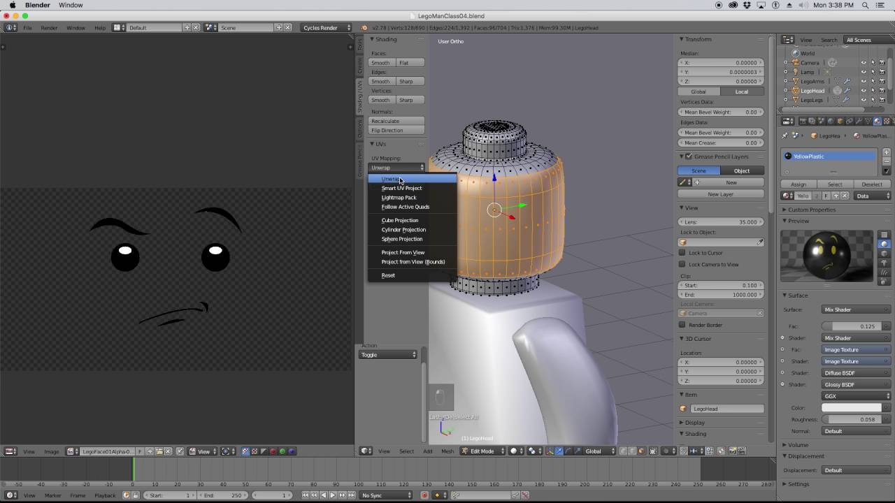 Blender Tutorial 04 - Lego Minifigure Face Texture, DES 3600 - YouTube