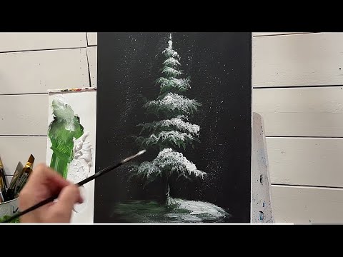 How To Paint A Snowy Tree For Beginners - YouTube
