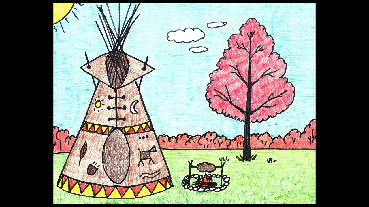 Tipi with Fall Tree - Step by Step Drawing - YouTube