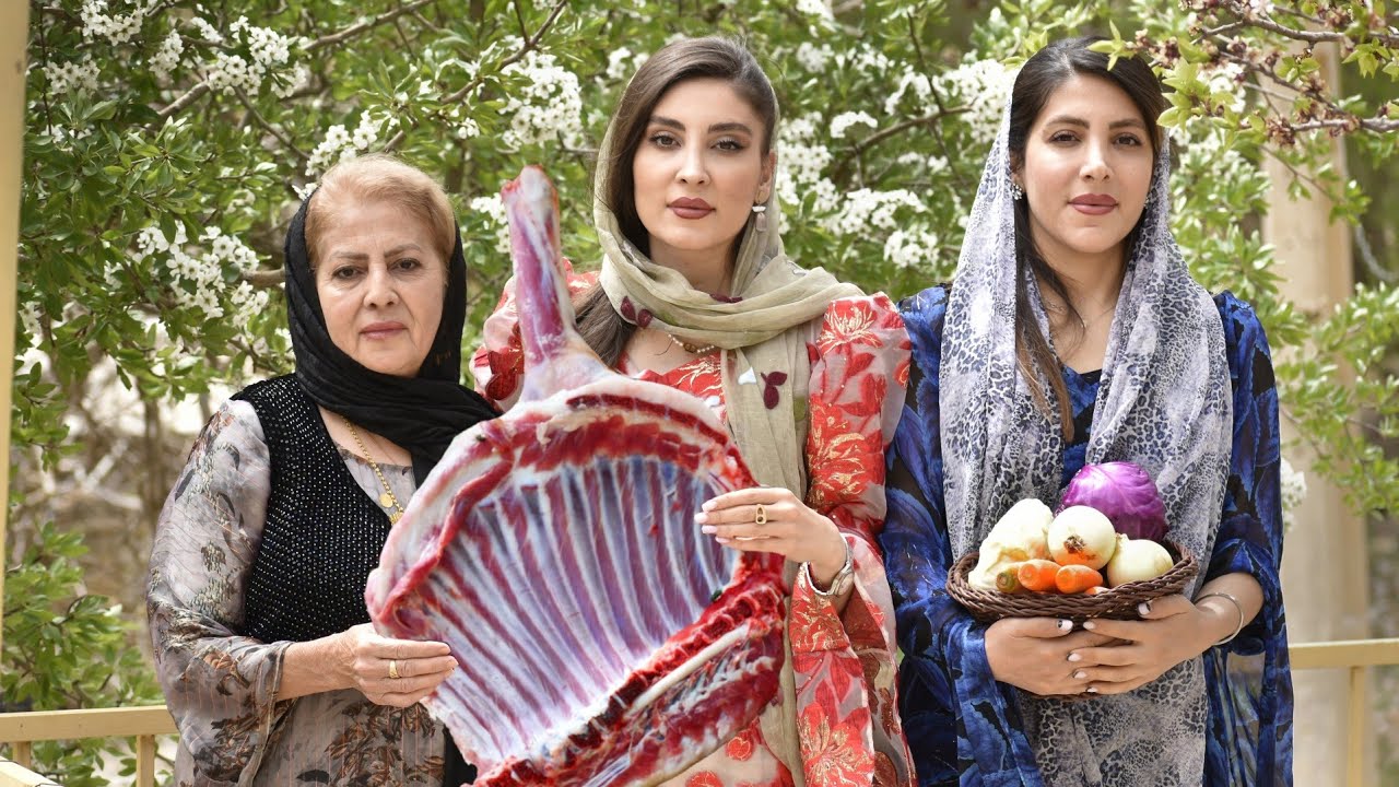 IRAN! Cooking Whole Lamb Ribs on fire stove ♧ Village Cooking Vlog ...