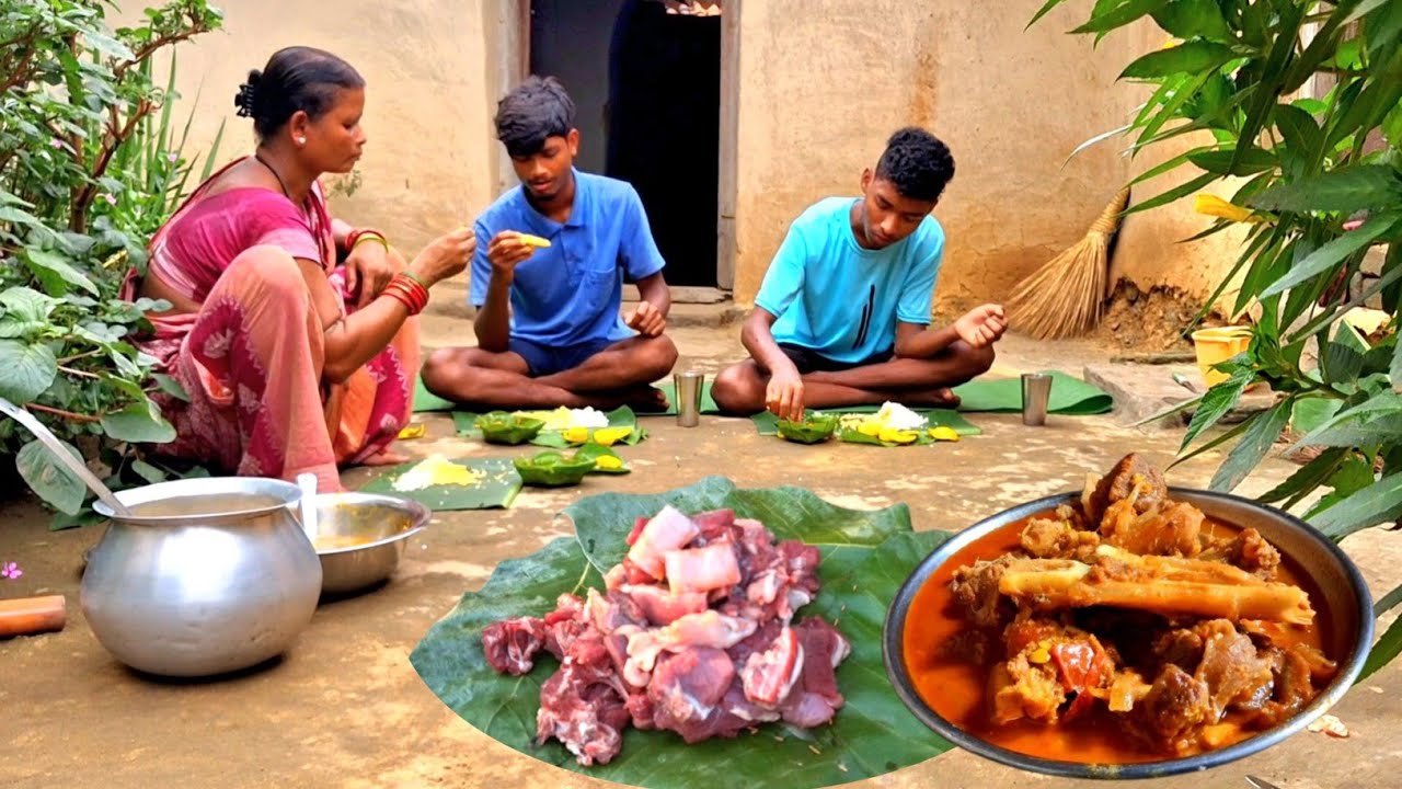 Tribal family cooks Delicious village MUTTON curry l mutton recipe l ...