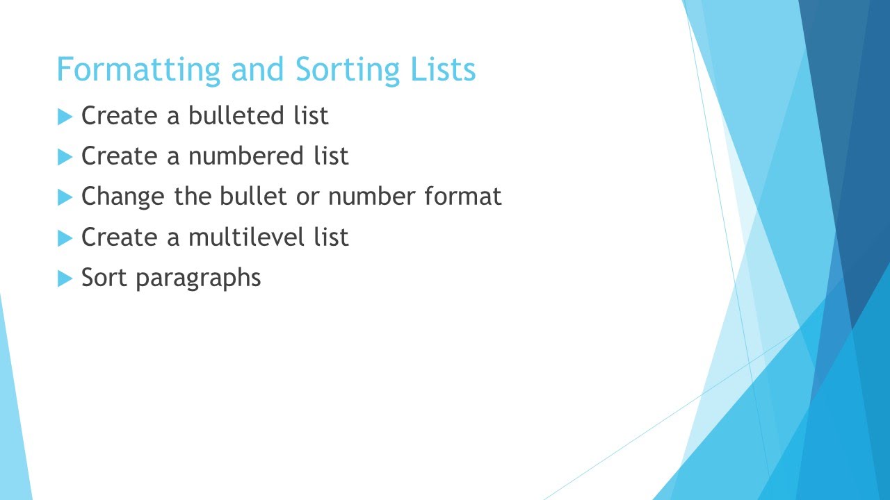 Word 2013 - Lesson 7 - Formatting and Sorting Lists - YouTube